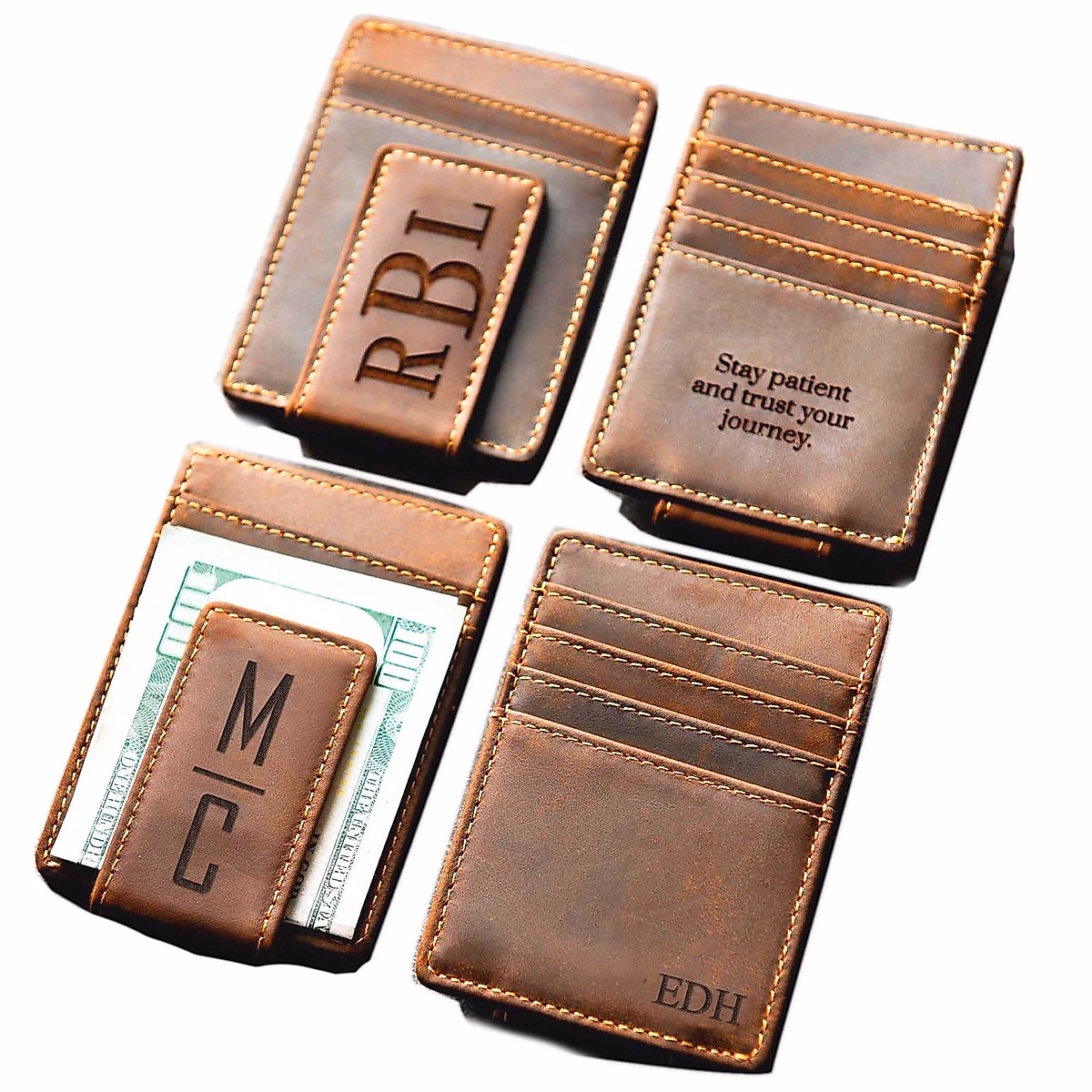 Eurynome Money Clip For Men, Personalized mens Front Pocket Wallet With Money Clip, Genuine Leather Wallets, Gift For Men (Brown 01)