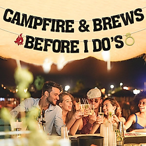 Campfire & Brews Before I Do's Banner - Camp Bachelorette Party Decorations, Mountain Bach Party Decor, Camping Theme Party Bridal Shower Party Decor Black Glitter
