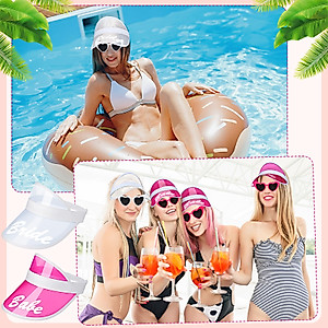 Mepase 24 Pcs Bachelorette Visors and Bride Heart Shaped Sunglasses Set Bride Sun Hats for Women Wedding(White, Rose)