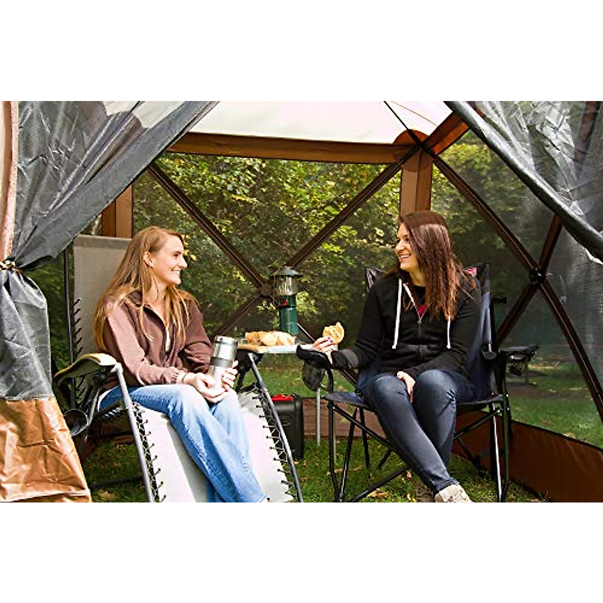 QUICK-SET Clam Traveler 6 x 6 Foot Portable Pop Up Outdoor Camping Gazebo Screen Tent 4 Sided Canopy Shelter with Ground Stakes and Carry Bag, Brown