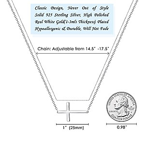 LANE WOODS Christmas Gifts 18K Real White Gold(3-5mls) Plated 925 Sterling Silver Sideways Cross Necklace for Women