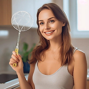 Vivicreate 7 Inch diameter Fine Mesh Strainers Bamboo Handle Premium Stainless Steel Colanders Spider Strainer Sifter Skimmer Spoon Perfect for Sift Strain Vegetables Pastas Tea