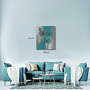Kingsleyton Teal Gray Butterfly Pictures Wall Art Canvas Farmhouse Prints Photo Modern Flower Black and White Poster Paintings Home Decoration Giclee Artwork Wood Frame Ready to Hang 16"x20"