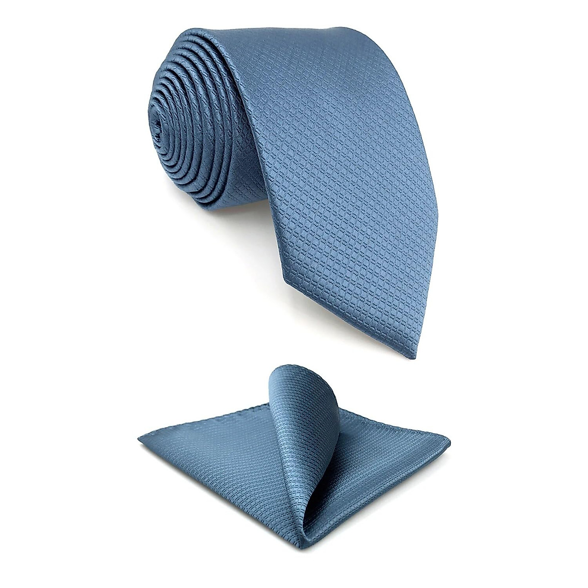 S&W SHLAX&WING Tie for Men Steel Blue Neckties Solid Color Classic Size Necktie with Pocket Square Set