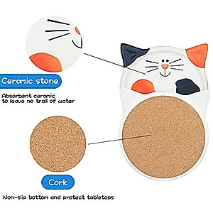 Funny Coasters for Drinks Absorbent, Cat Shaped Ceramic Coasters Set of 4, Unique Gift Ideas for Cat Lovers, Bar Dining Table Decor Housewarming Birthday Gift - 4.25''