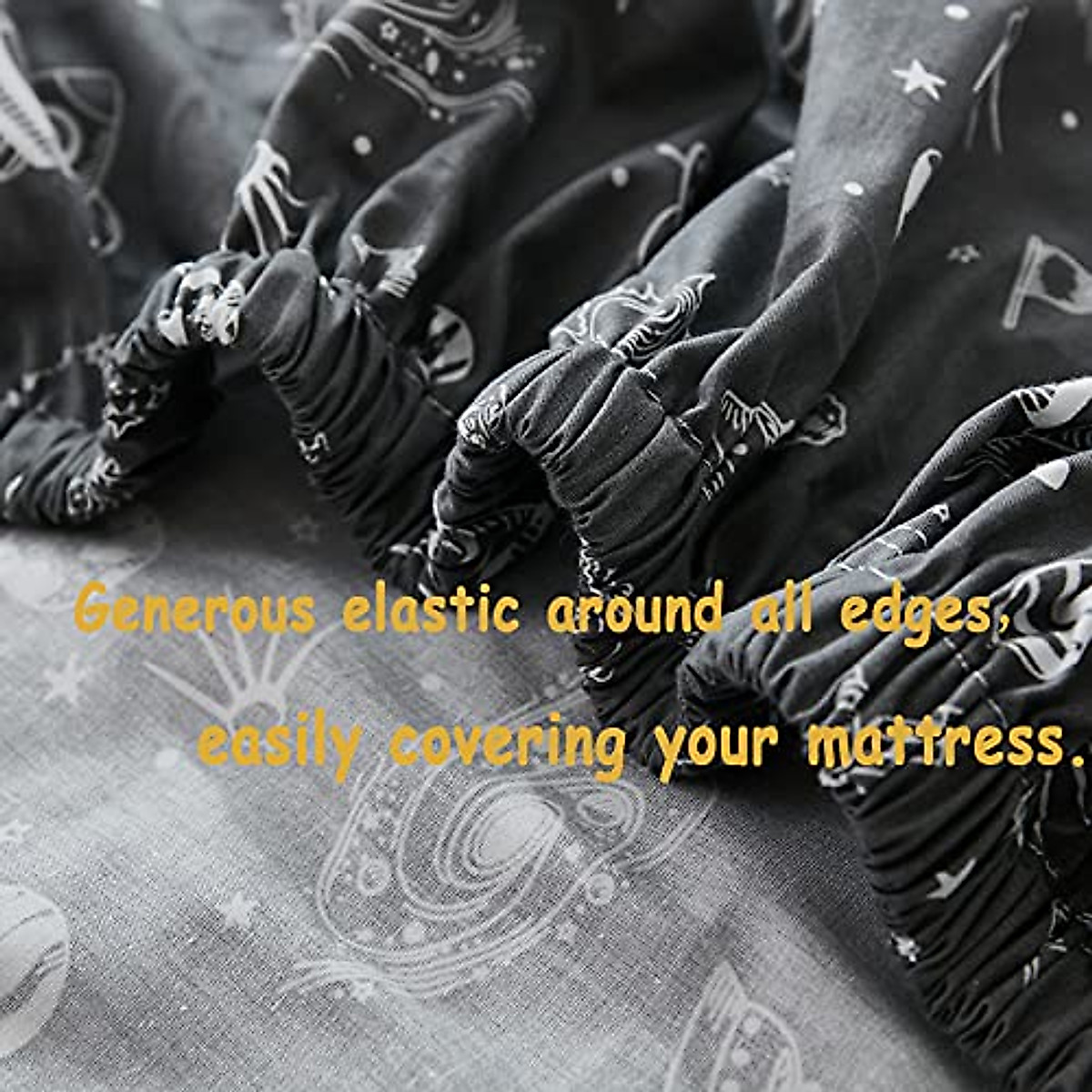 Brandream Space Crib Sheets for Baby Boys Toddler Fitted Sheet 100% Cotton Milky Way Spaceship Rocket Galaxy Print Nursery Bed Sheet Set