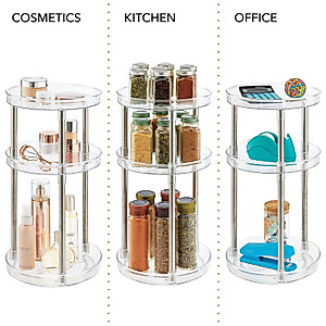 mDesign Spinning 3-Tier Lazy Susan 360 Rotating Makeup Organizer Storage Tower - Beauty Cosmetic Organization Caddy for Bathroom Vanity, Countertop, Makeup Table - Ligne Collection - 2 Pack - Clear