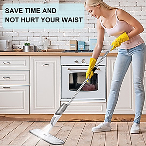 Spray Mop for Floor Cleaning, 360Rotatable Mop with 4 Washable Pads, Refillable Spray Bottle and 1 Scraper, Flat Mop for Home Kitchen Hardwood Laminate Wood Ceramic Floor Cleaning,White