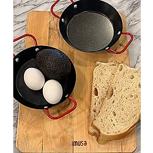 IMUSA USA Paella Pan, 6", Black with Red Handles