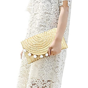 HJMND Women's Straw Clutch Woven Purse Summer Beach Bags Envelope Wallet Straw Bag (Khaki)