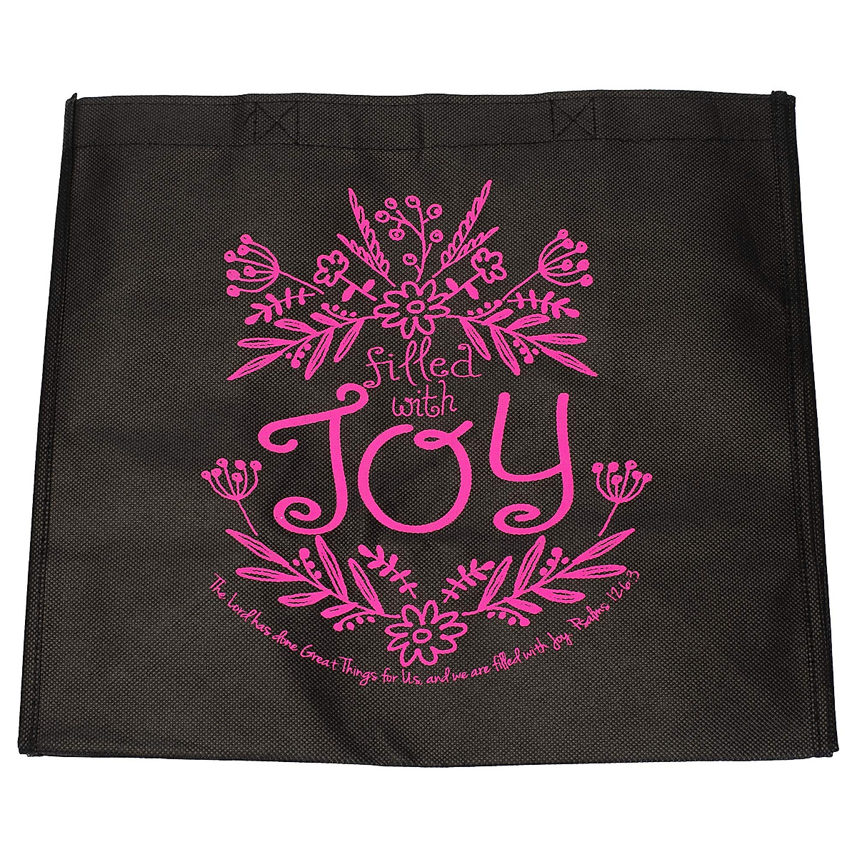 Divinity Boutique Filled With Joy 12 x 12 Inch Reusable Eco-Friendly Tote Bag, Black/Hot Pink, Pack of 2
