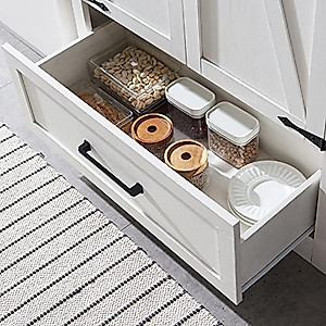 JXQTLINGMU Farmhouse Storage Cabinet with Adjustable Shelves, Bathroom Storage Cabinet with Barn Doors for Bathroom, Utility Room, Living Room, Kitchen, Antique White