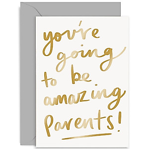 Old English Co. Amazing Parents To Be Card - Baby Announcement Baby Shower Card for Mummy and Daddy - New Baby Gold Foil Card | Blank Inside with Envelope