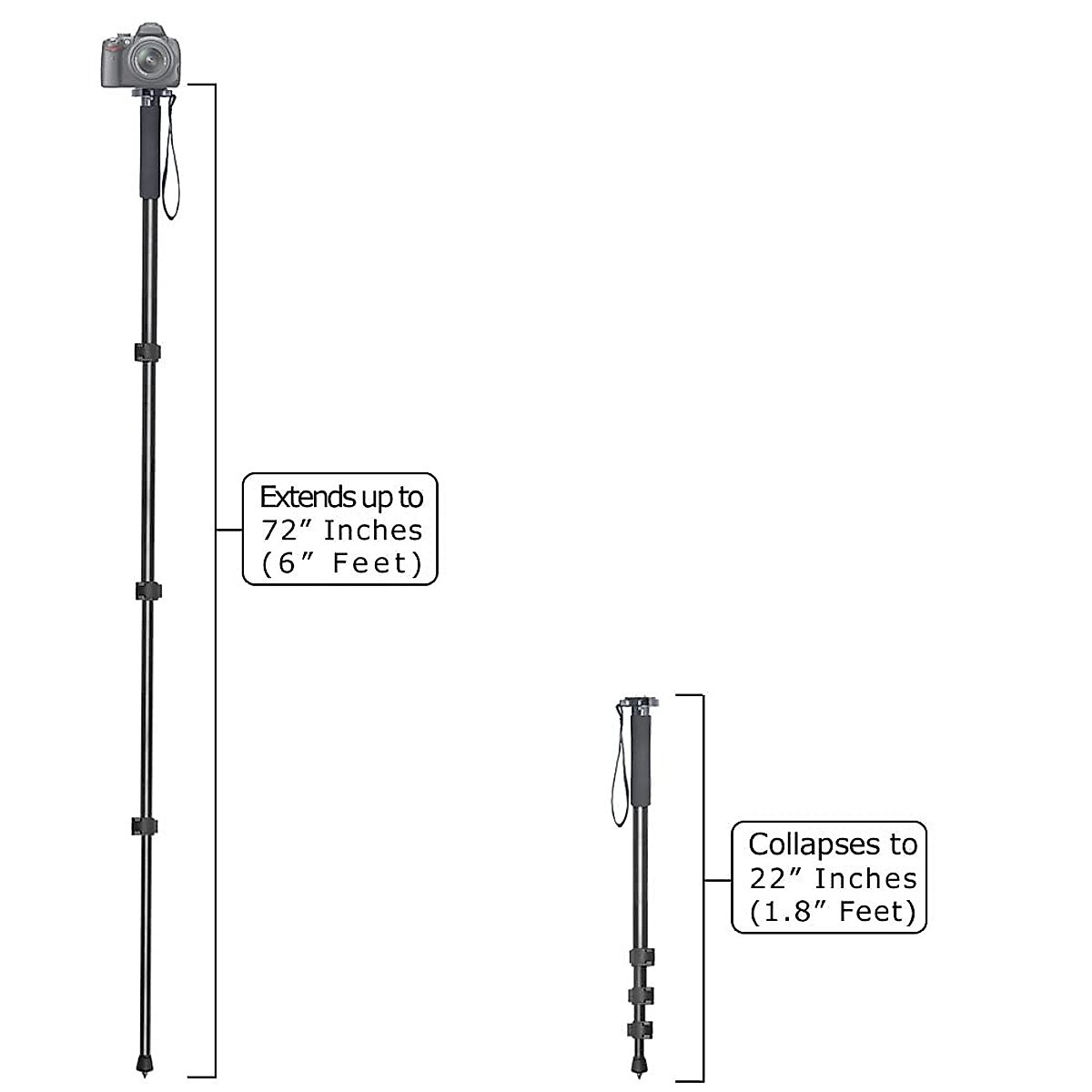 72" Pro Camera Monopod with Quick Release for GoPro HERO1, HERO2, HERO3, HERO3+, HERO4, HERO4 Session, HERO5 Cameras + Tripod Mount + eCostConnection Microfiber Cloth
