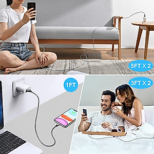 Sundix iPhone Charger, Lightning Cable [MFi Certified] 5Pack [1/3/3/5/5FT] iPhone Charger Cable Cord Nylon Braided Fast Charging Data Transfer Cord for iPhone 14/13/12/Pro Max /11/XS/Max/XR/X/8