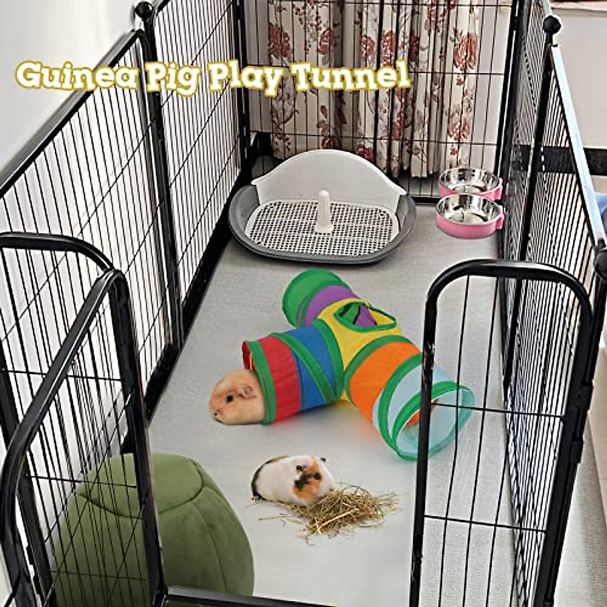 Rypet Guinea Pig Tunnel 3 Way Collapsible Small Pet Tunnels and Tubes with Interactive Ball for Baby Rabbit Ferret Hamster Chinchilla Hedgehog Hiding and Resting