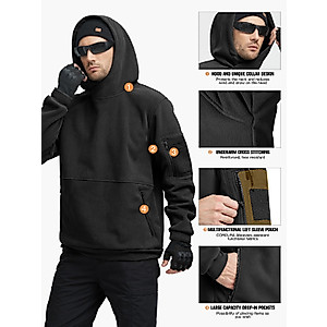 FREE SOLDIER Men's Tactical Winter Fleece Pullover Hoodie Warm Long Fleece lined Hooded Sweatshirt Black