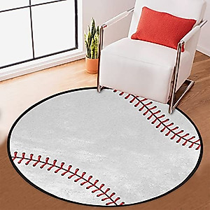 Pardick Baseball Rug Round 3ft Circle American Sport Area Rug for Men Living Room,Kids Boys Bedroom Playroom Home Decor Sports Baseball Pattern Nursery Rug White (36.2 inch)