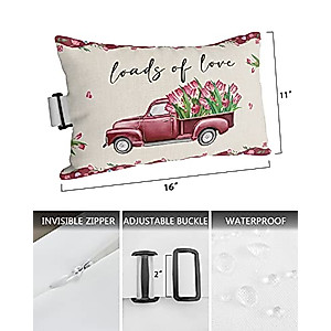 Recliner Head Pillow Ledge Loungers Chair Pillows with Insert Loads of Love Truck Tulip Flower Floral Lumbar Pillow with Adjustable Strap Outdoor Waterproof Patio Pillows for Beach Pool, 2 PCS