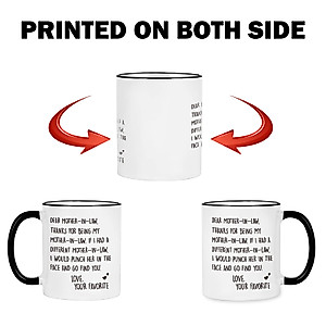 YHRJWN Christmas Mothers Day Gifts from Daughter in Law, Dear Mother in Law Coffee Mug, Mother in Law Gifts from Daughter in Law, Birthday Mother's Day Gifts for Mother in Law, 11 Oz White