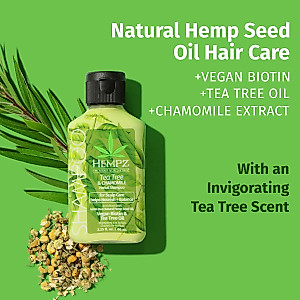 Hempz Biotin Hair Shampoo - Tea Tree & Chamomile - For Scalp Care Hair Growth & Strengthening of Dry, Damaged and Color Treated Hair, Hydrating, Softening, Moisturizing - Travel Size 2.25 Fl OZ