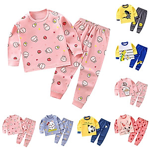 Baby Clothes Unisex Girls Boys Soft Pajamas Casual Outfits & Set Toddler Cartoon Prints Long Sleeve Kid Sleepwear