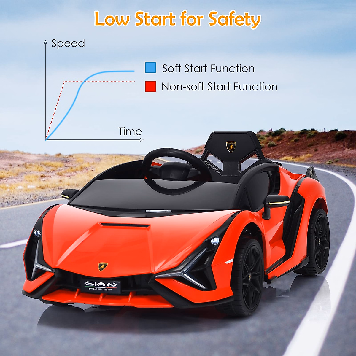 OLAKIDS Kids 12V Licensed Lamborghini SIAN Ride On Car, Electric Vehicle for Toddler with Control Remote, Battery Powered Toy with Music, Horn, 2 Speeds, Suspension, LED Lights, Bluetooth, USB (Red)