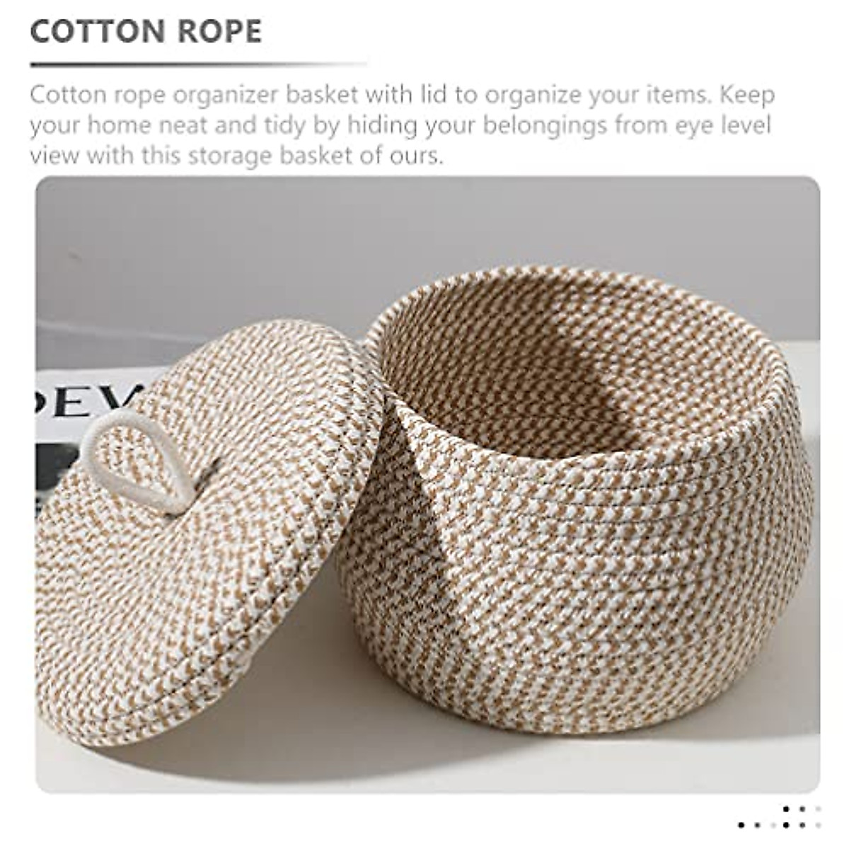 Angoily Round Basket with Lid for Storage, Decorative Basket Cotton Rope Woven Basket With Lid Living Room Bedroom Basket