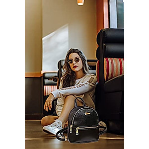 Donalworld Women Floral School Bag Travel Cute PU Leather Mini, Blak, Size Small