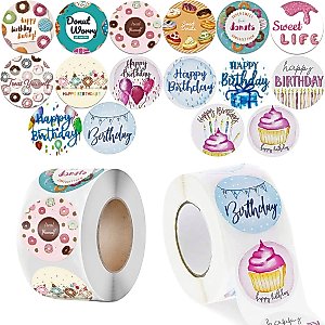 2 Roll/1000Pcs Happy Birthday Stickers Round Seals Labels Adhesive Labels for Baby Shower and Happy Birthday Party Decorative, Cards Gift Envelopes Boxes, 1.5Inch