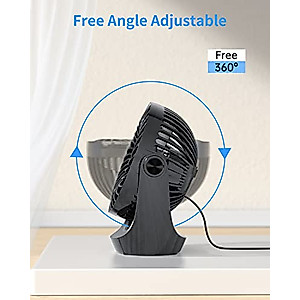 Aluan Desk Fan Small Table Fan with Strong Airflow Ultra Quiet Portable Fan Speed Adjustable Head 360°Rotatable Mini Personal Fan for Home Office Bedroom Table and Desktop, Black