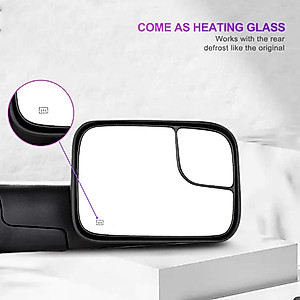 INEEDUP Towing Mirror Fits for 2003-2009 for Dodge for Ram 1500/2500/3500 Tow Mirror with Passenger Right Side 1PC Power Adjusted Heated No Turn Signal Light Manual Flip Up Function