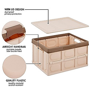 Foldable Storage Boxes with Lids [3-Pack] Collapsible Plastic Storage Bins Organizer Containers Baskets Cub with Cover,Stackable Utility Crates Storage Box (Brown, 30L)