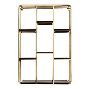 PIBM Stylish Simplicity Shelf Wall Mounted Floating Rack Shelves Simple Rect Iron Art Wooden Storage Multifunction Bookshelf,4 Layers, Gold , 60x16.5x90cm