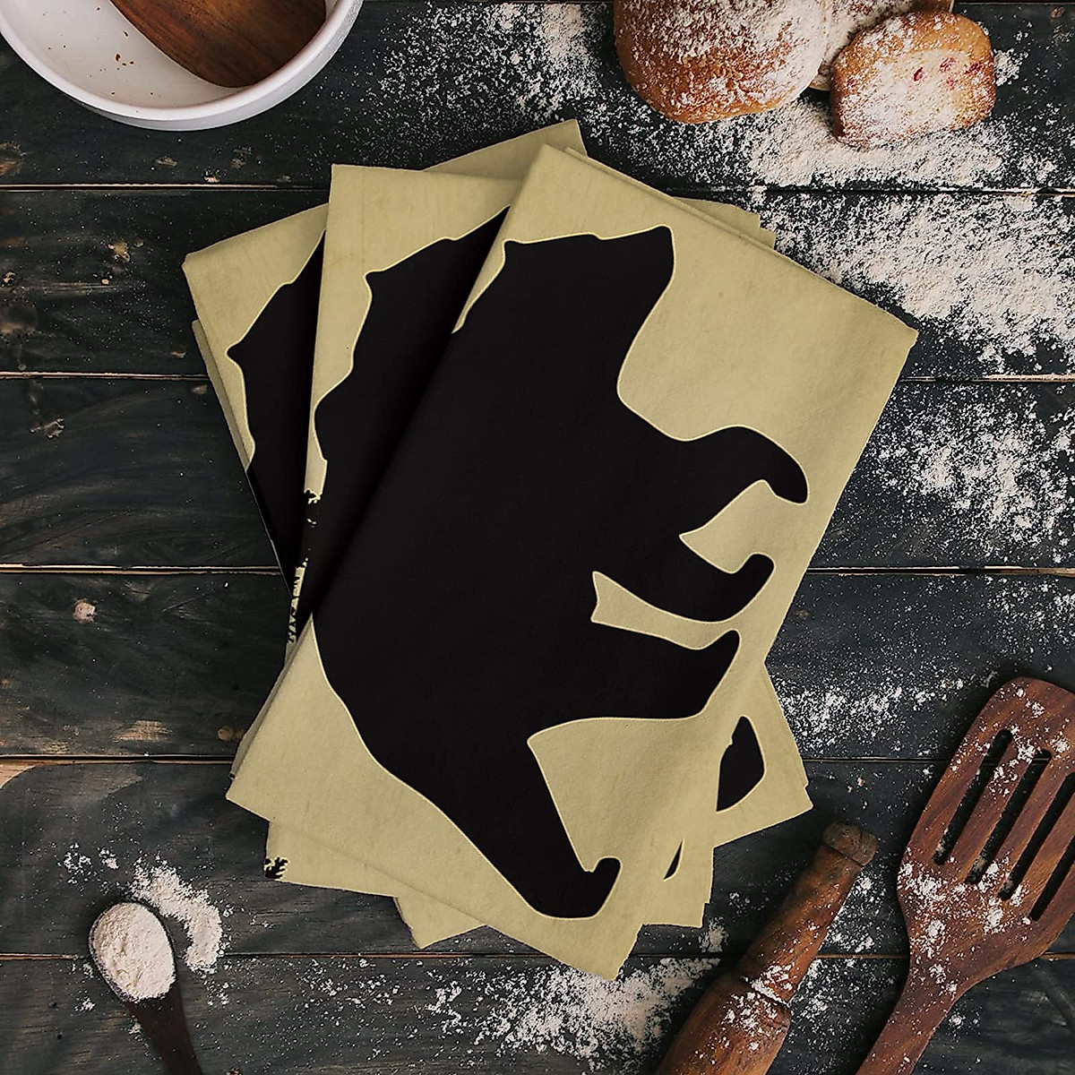 Hokiten Kitchen Towel Set, Black Bear Forest Silhouettes Fast Drying Microfiber Kitchen Towels Dish Cloths, Tea Towels/Bar Towels/Hand Towels Vintage Farm Backdrop (Set of 2, 18x28 Inch)