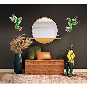 POXOHO Mosaic Hummingbird Metal Wall Decoration Glass Wall Art Indoor Wall Decoration Outdoor Wall Sculpture Hanging Decorates Bedrooms, Porches, Fences, Terraces and Gardens Set of 2
