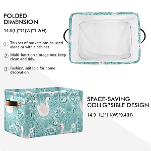 Storage Basket Cube Flower Floral Swan Large Collapsible Toys Storage Box Bin Laundry Organizer for Closet Shelf Nursery Kids Bedroom,15x11x9.5 in,1 Pack