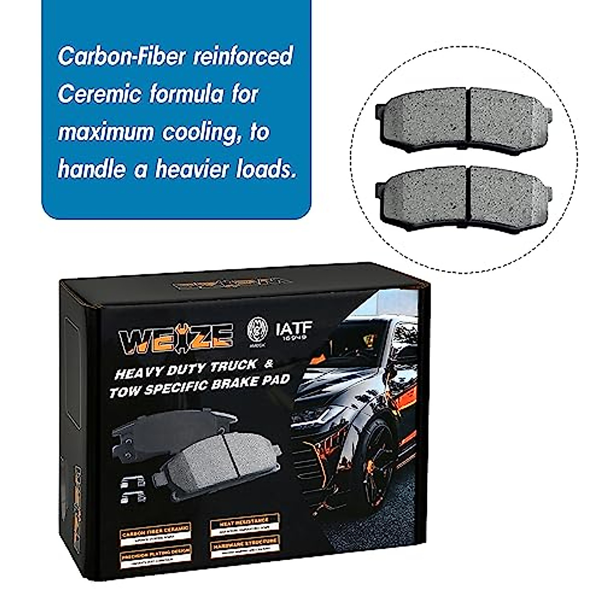 WEIZE Front Truck & Tow Brake Kit, Carbon Fiber Ceramic Brake Pads & Drilled/Slotted Brake Rotors, Fit for Toyota 4Runner 2010-2022