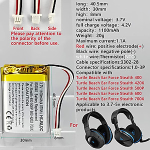 HXJNLDC 3.7V 803040 1100mAh Battery Replacement for Turtle Beach Ear Force Stealth 400 420X 500P 600 700X Gen 2 Wireless Surround Sound Gaming Headset