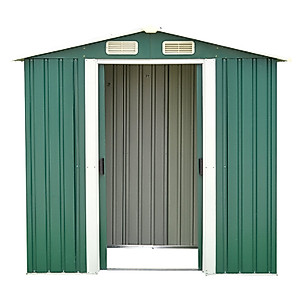 Kinsuite 6' x 4' Outdoor Storage Shed Slide Door, Galvanized Steel Tool Shed House for Patio Garden Backyard Lawn, Utility Tool House, Green