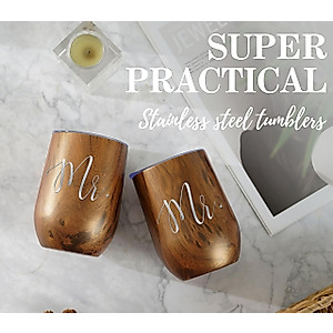 Onebttl Wedding Gifts for Gay Couples, Mr and Mr Gifts Tumbler Set, Gifts for Engagement, Valentine's Day, Newlywed, Anniversary, Stainless Steel Tumbler with Lid 12oz/350ml - Wood