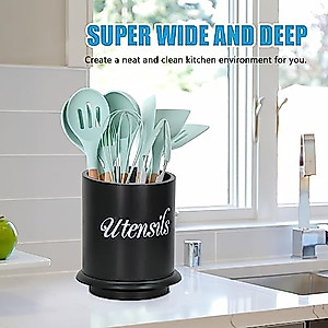 Y&ME YM Utensil Holder, 360° Rotating Kitchen Utensil Holder for Countertop, Bamboo Utensil Crock Utensil Caddy for Flatware, Cooking Utensil Organizer for Farmhouse Kitchen Decor (Black)