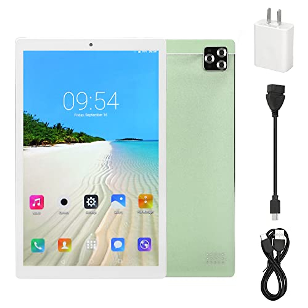Kufoo Green Tablet, 100‑240V 4GB RAM 64GB ROM 10.1 Inch IPS 5G WiFi HD Tablet for Work (US Plug)
