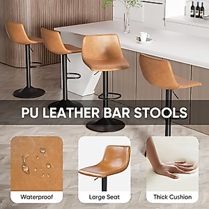 Nalupatio Bar Stools Set of 2, Modern PU Leather Adjustable Swivel Bar Stool, Counter Height Barstools for Home Kitchen Island, Brown