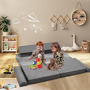 Kinevoli 8pcs Modular Kids Couch, Toddler Play Sofa for Playroom Bedroom, Convertible Foam and Floor Cushion for Boys & Girls, Gray