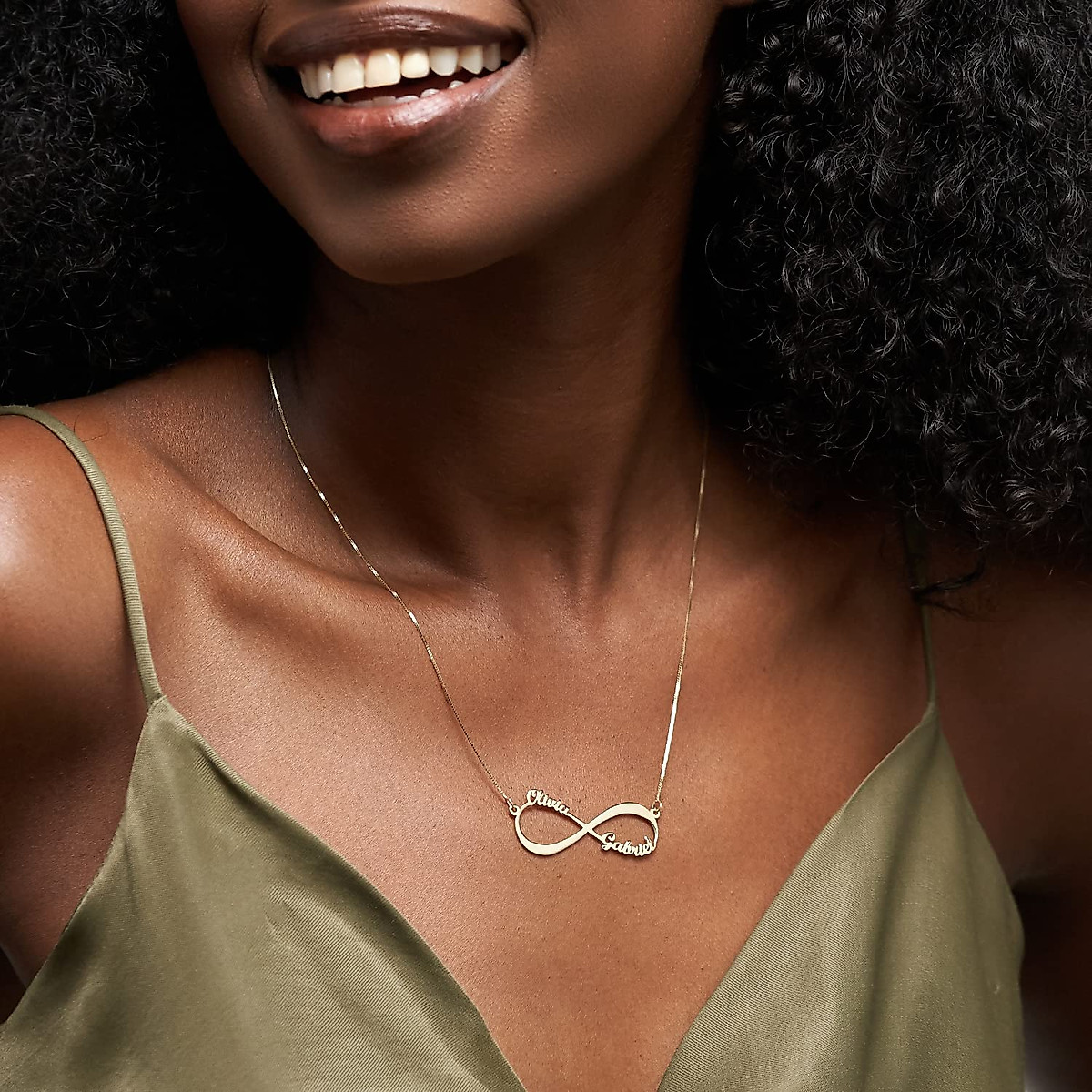 MyNameNecklace Personalize Couples Infinity Pendant Name Necklace Love Forever or with Your Name - Endless Love Jewelry Gift-10K Yellow Solid Gold Custom Any Name