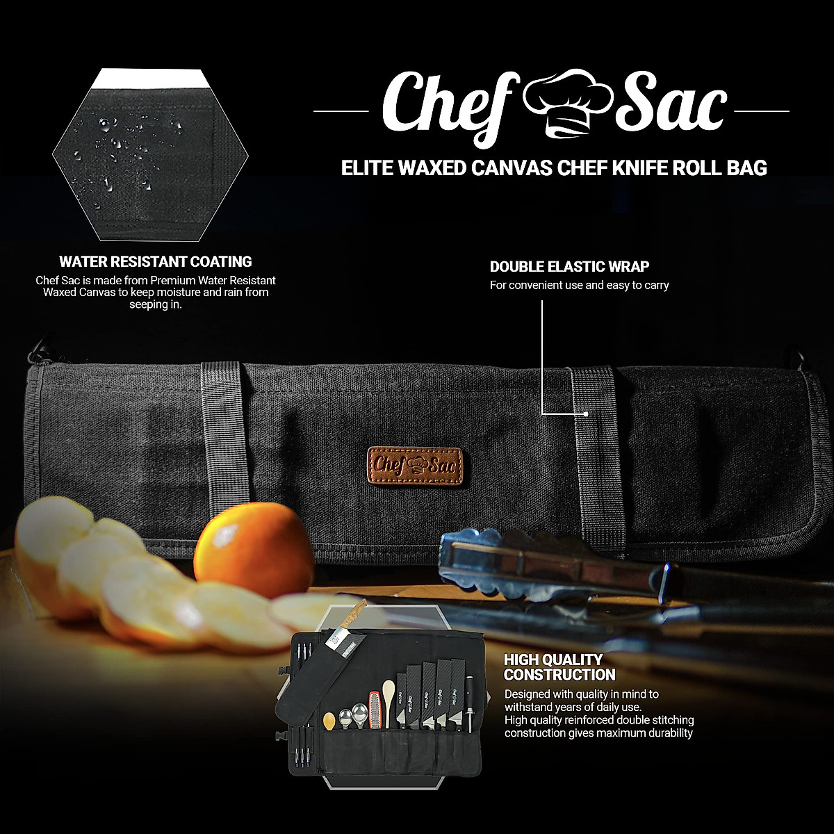 Chef Sac Elite Chef Knife Roll Bag with 10-Pack Knife Guards Included