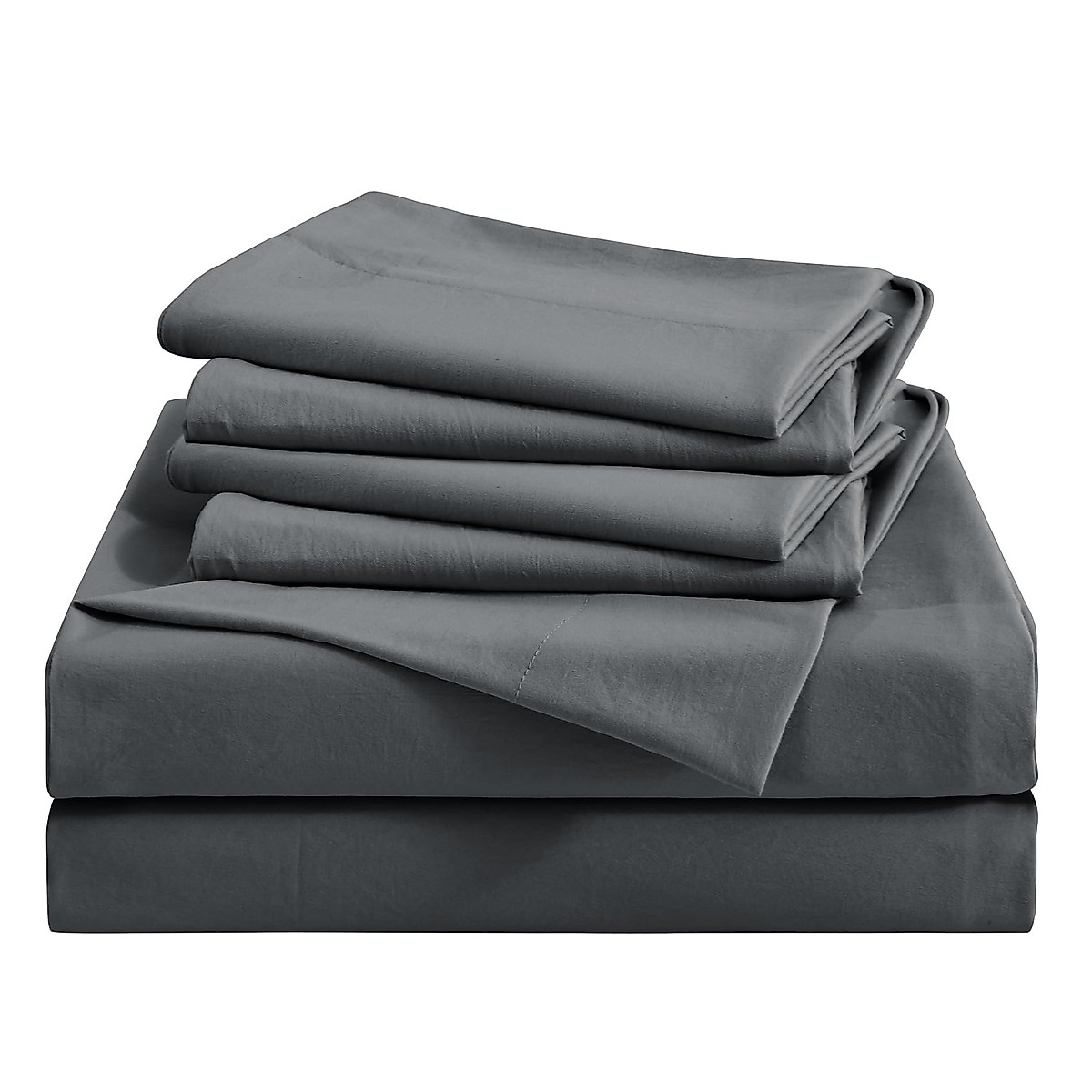 JOLLYVOGUE 6PC King Size Sheet Set, Dark Grey Bed Sheets for Bedroom with Deep Pocket, Cooling 6-Piece Bed Sheet Set with 1 Flat Sheet, 1 Fitted Sheet & 4 Pillowcases