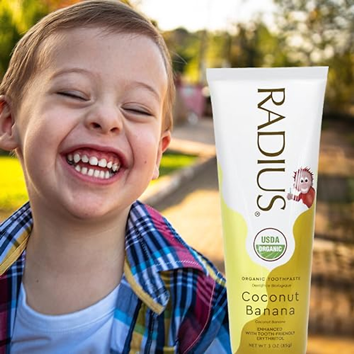 RADIUS USDA Organic Kids Toothpaste 3oz Non Toxic Chemical-Free Gluten-Free Designed to Improve Gum Health for Children's 6 Months and Up - Coconut Banana - Pack of 3