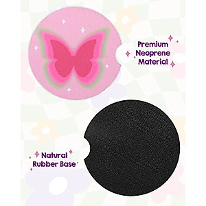 Huray Rayho 8pcs Danish Pastel Car Coasters 2.75inch Car Cup Holders Non-Slip Rubber Car Coasters with Finger Notch Drinks Coasters Aesthetic Smiling Face Flower Preppy Boho Cute Accessories for Women